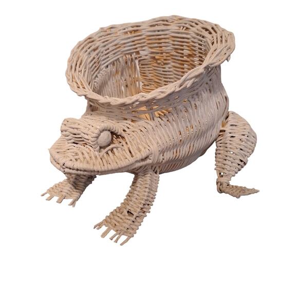 Vintage | Other | Vintage White Wicker Frog Planter Basket Boho Witchy ...